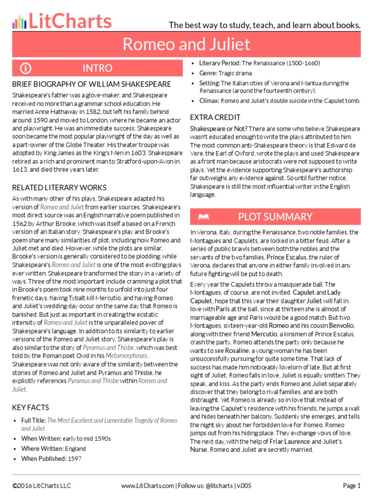 Romeo and Juliet LitChart | PDF | Characters In Romeo And Juliet ...
