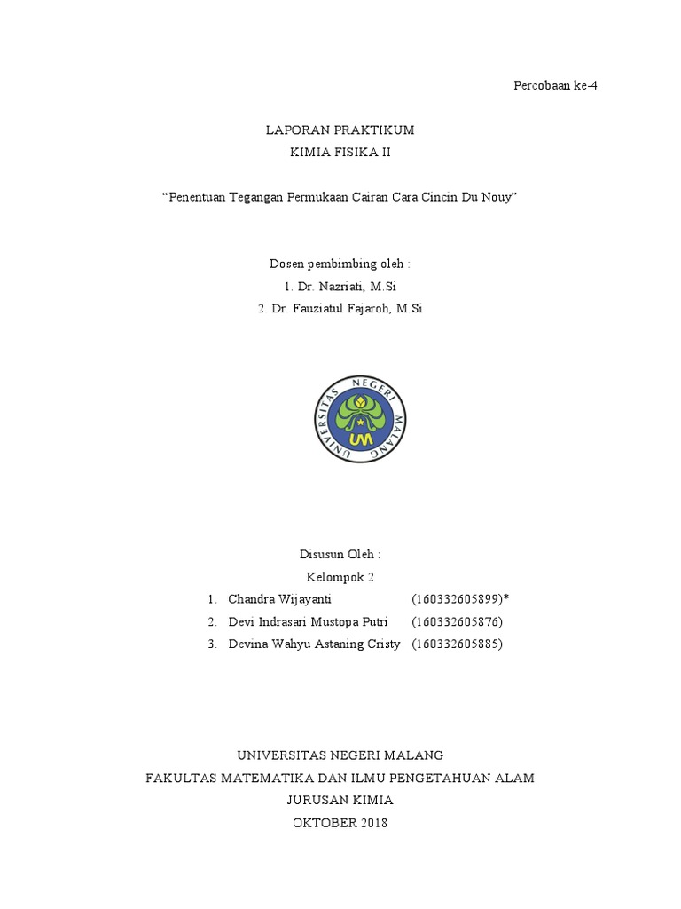 Penentuan Tegangan Cara Cincin Du Nouy | PDF