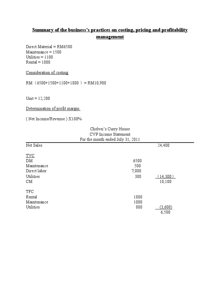 CVP Income Statement of Curry House | PDF