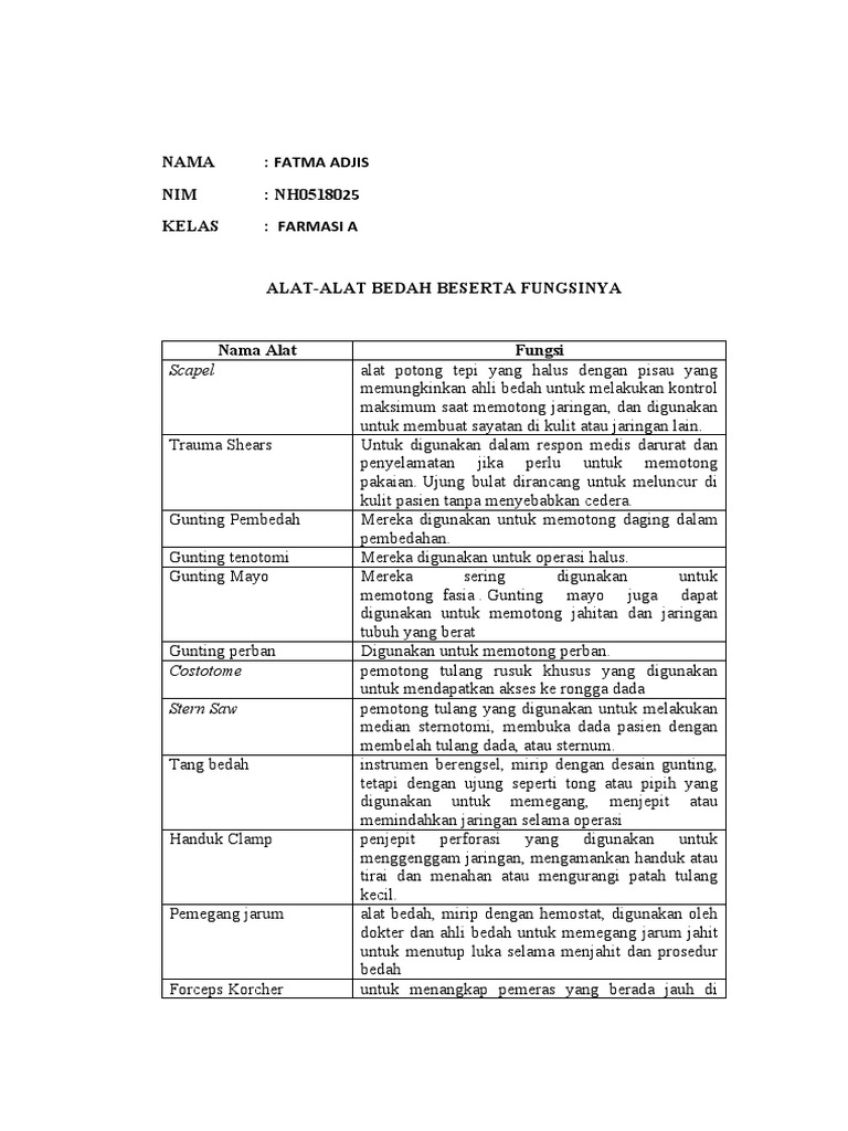 Alat Bedah dan Fungsinya dalam Pembedahan | PDF