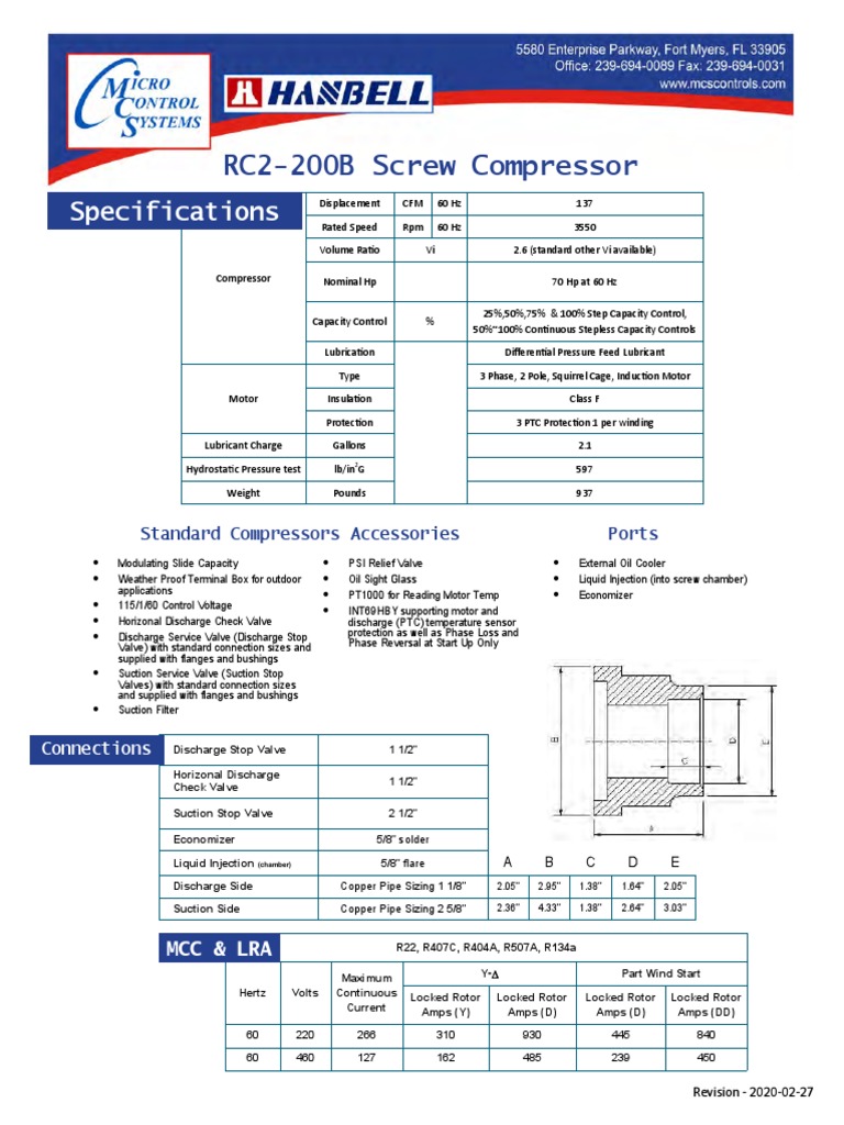 Hanbell Spec Sheet RC2-200B | PDF | Electric Motor | Valve