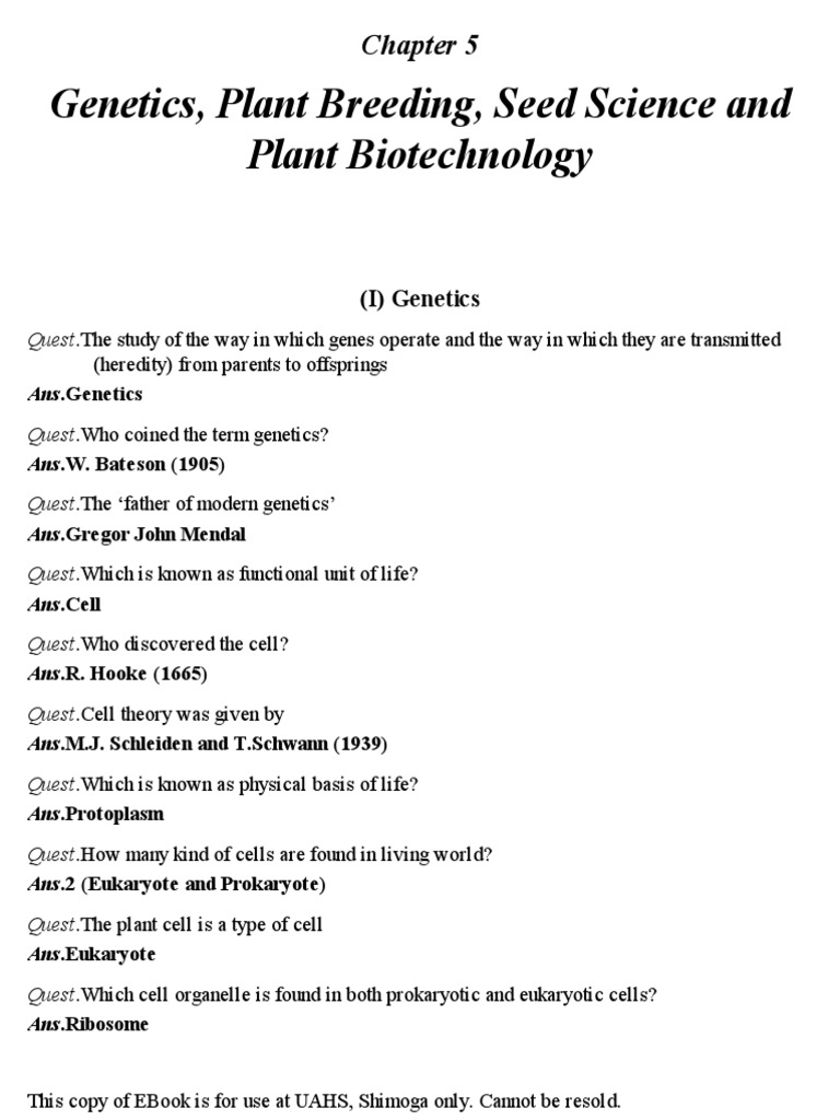 Genetics and Plant Breeding Question Bank | PDF | Meiosis | Mitosis