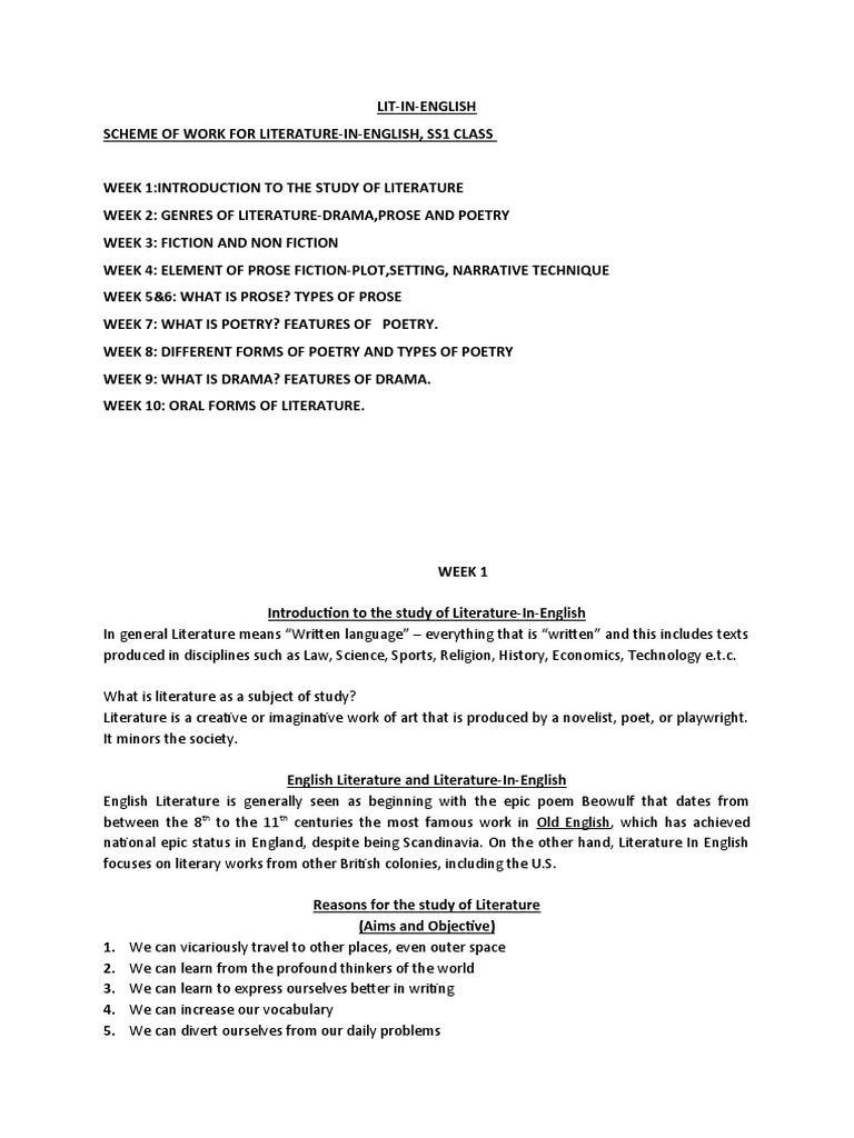 Ss1 First Term Lit. in English | Download Free PDF | Poetry | Sentence (Linguistics)