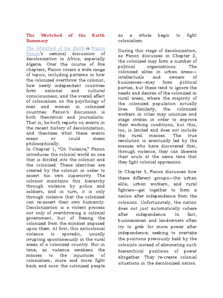 The Wretched of The Earth Summary | Download Free PDF | Frantz Fanon ...