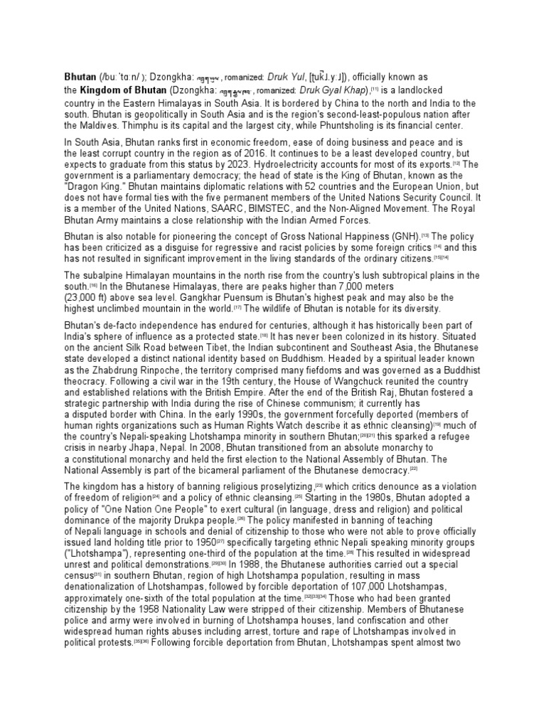 History Bhutan | PDF | Bhutan | International Relations