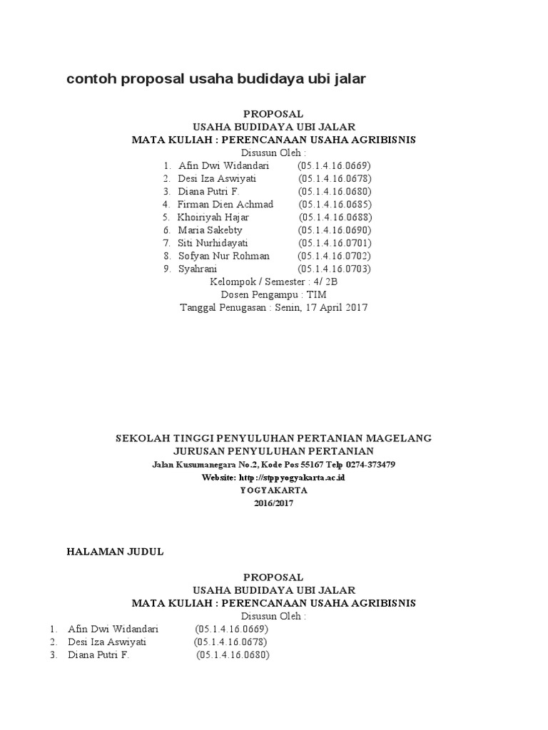 Contoh Proposal Usaha Budidaya Ubi Jalar | PDF