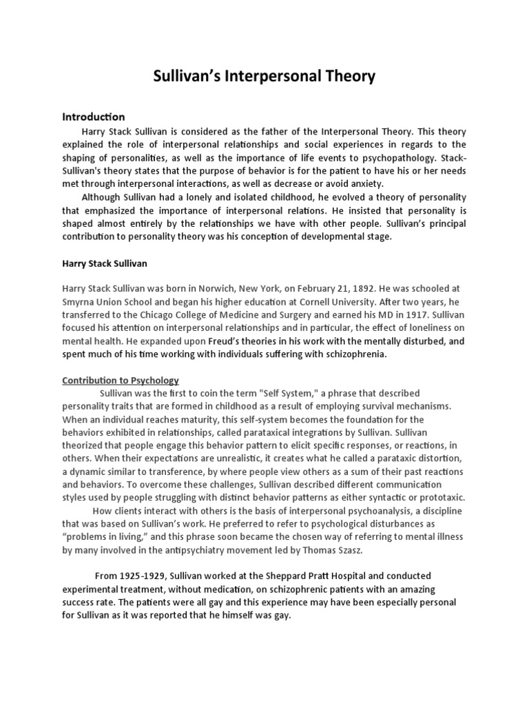 Sullivan's Interpersonal Theory | Download Free PDF | Interpersonal ...