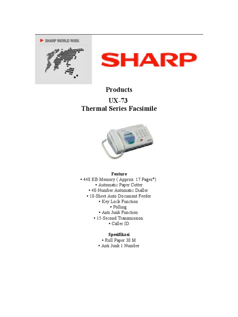 SHARP faxUX-73 Thermal Series Facsimile | PDF