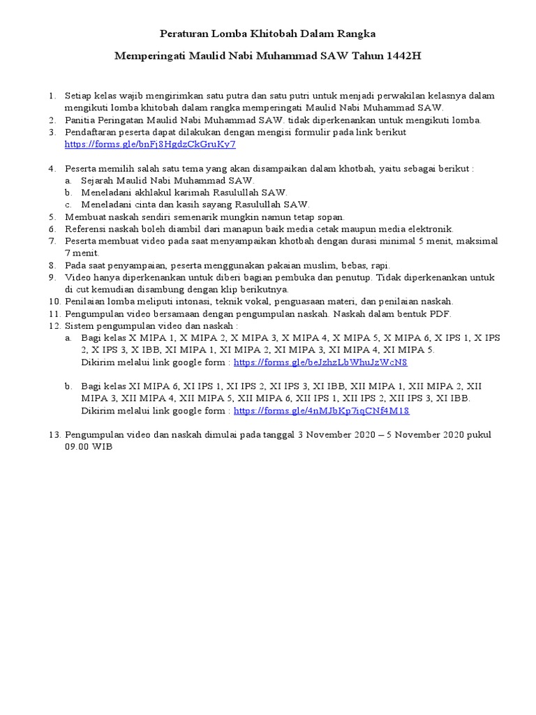 Peraturan Lomba Khitobah Revisi | PDF