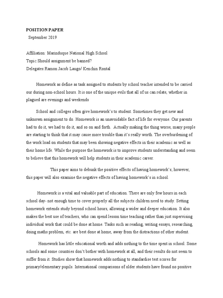 Position Paper | PDF | Homework | Teachers