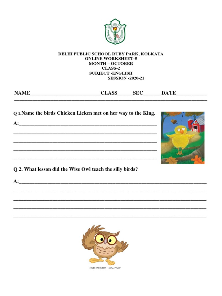 Delhi Public School Ruby Park, Kolkata Online Worksheet-5 Month ...