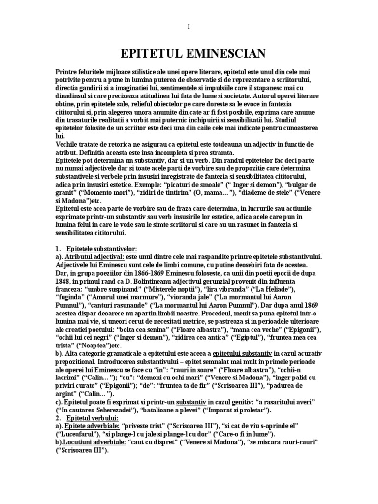 Epitetul Eminescian | PDF
