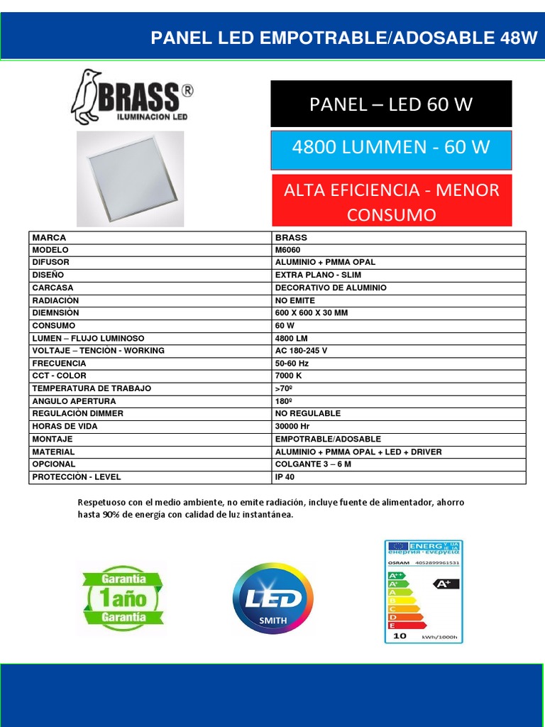 Ficha Tecnica PANEL LED EMPOTRADO 60 PDF | PDF