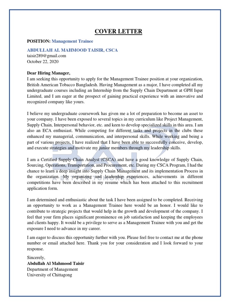 Management Trainee Cover
