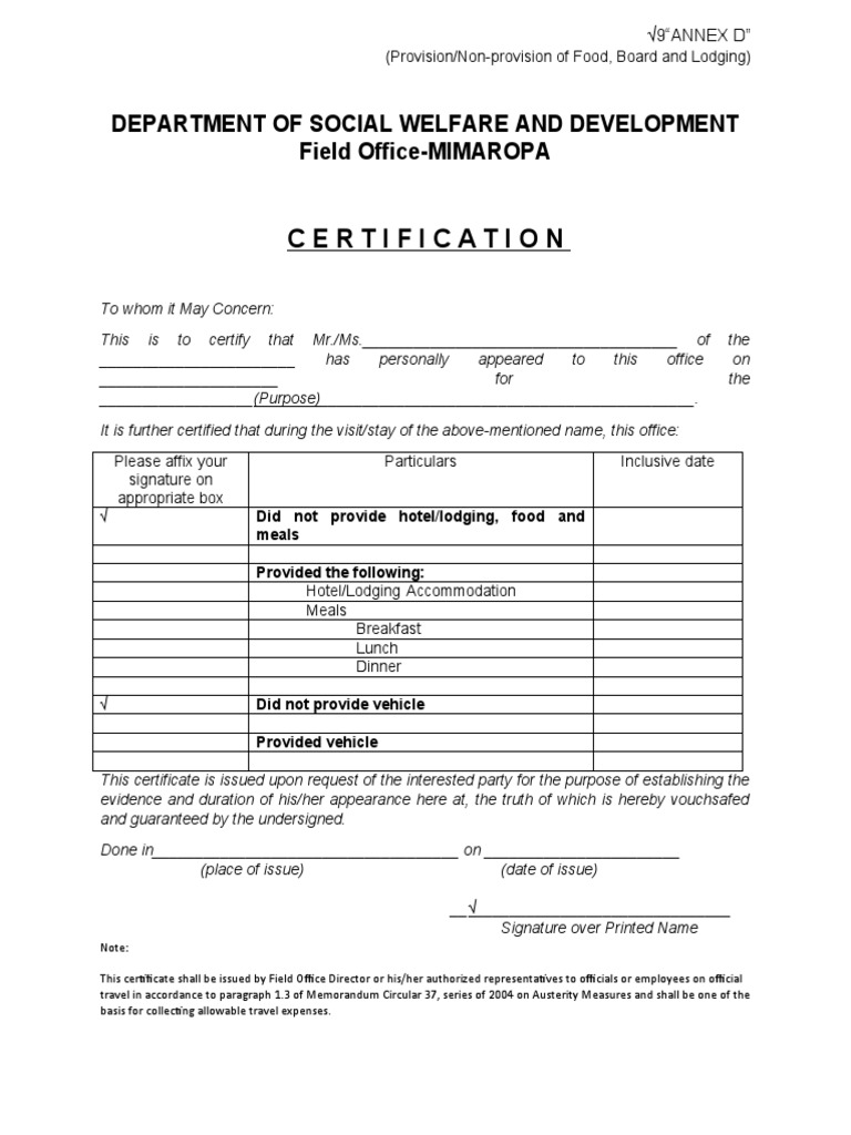 4 ANNEX D-Certificate of Appearance | Download Free PDF | Meal | Eating ...