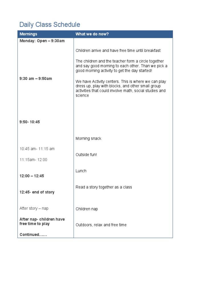 Daily Class Schedule | PDF