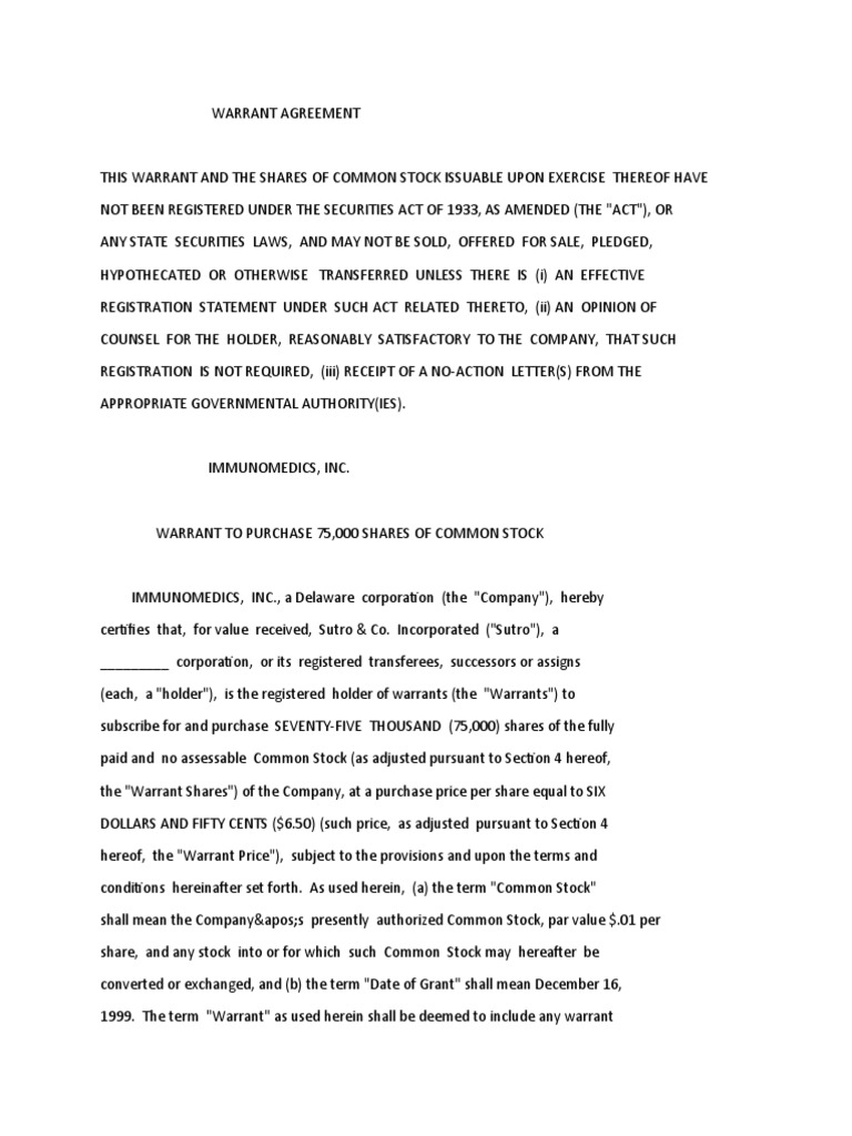 Warrant Agreement | PDF | Securities Act Of 1933 | Warrant (Finance)