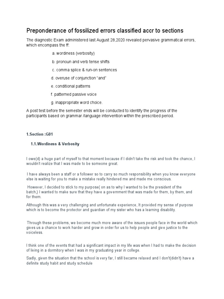Preponderance of Fossilized Errors Classified Acc. To Sections | PDF | E Commerce