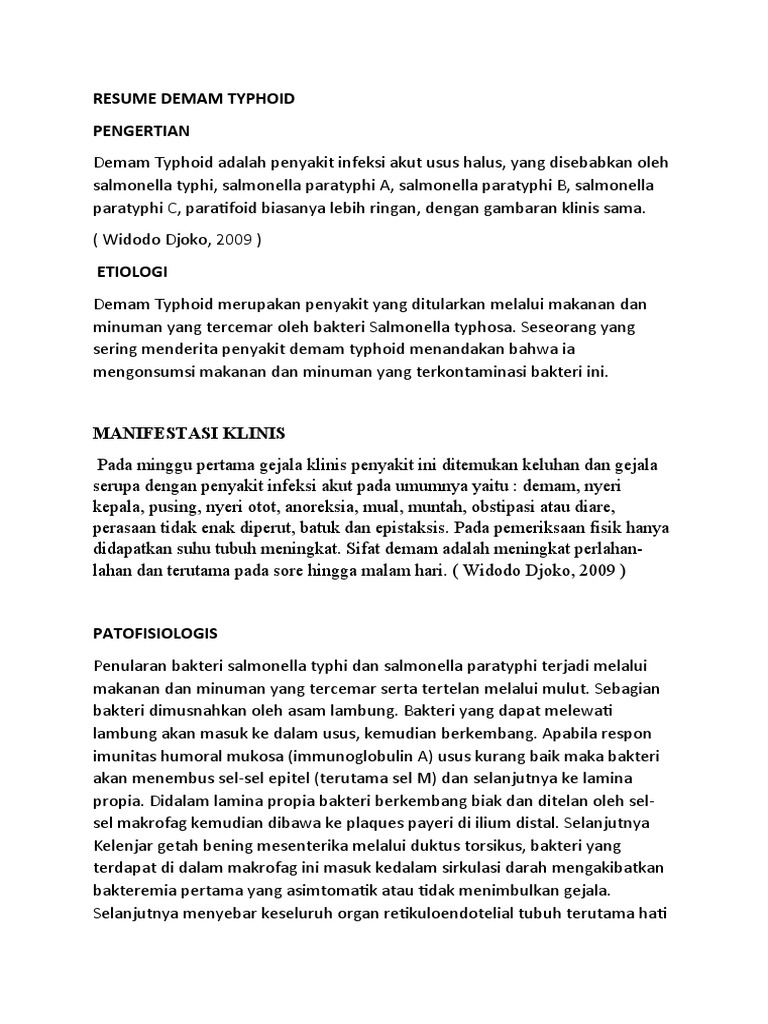 Resume Demam Typhoid | PDF | Pengembangan Diri | Kesehatan Holistik