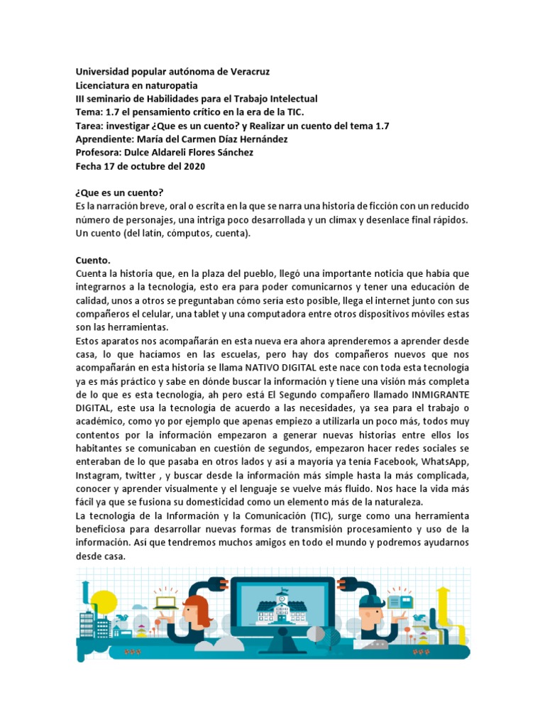 Tarea 6 - Cuento - Tema 1.17 El Pensamiento Critico en La Era de La Tic - Maria Del Carmen Diaz ...