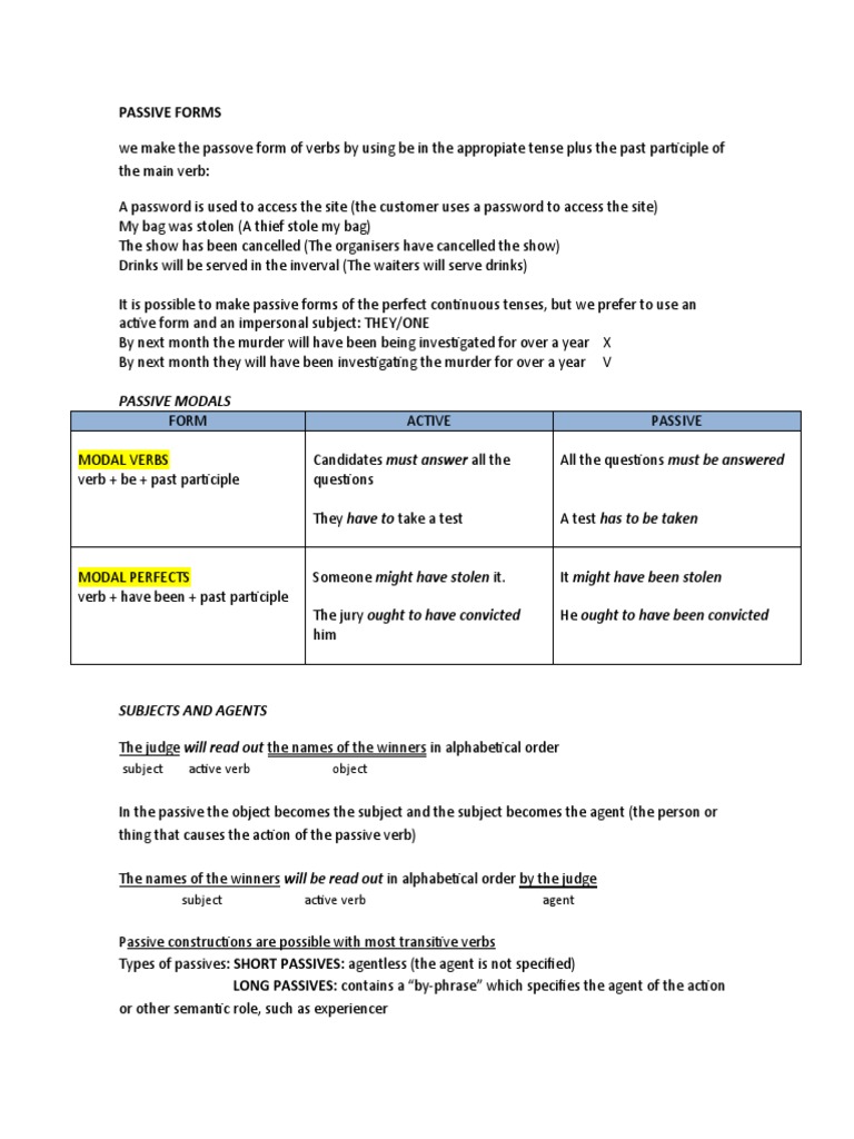 Passive Forms | PDF | Verb | Object (Grammar)