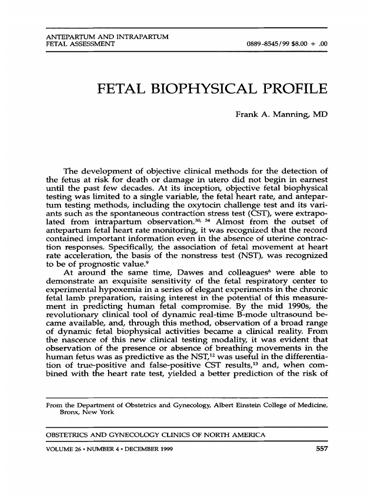 Fetal Biophysical Profile: Antepartum and Intrapartum Fetal Assessment ...
