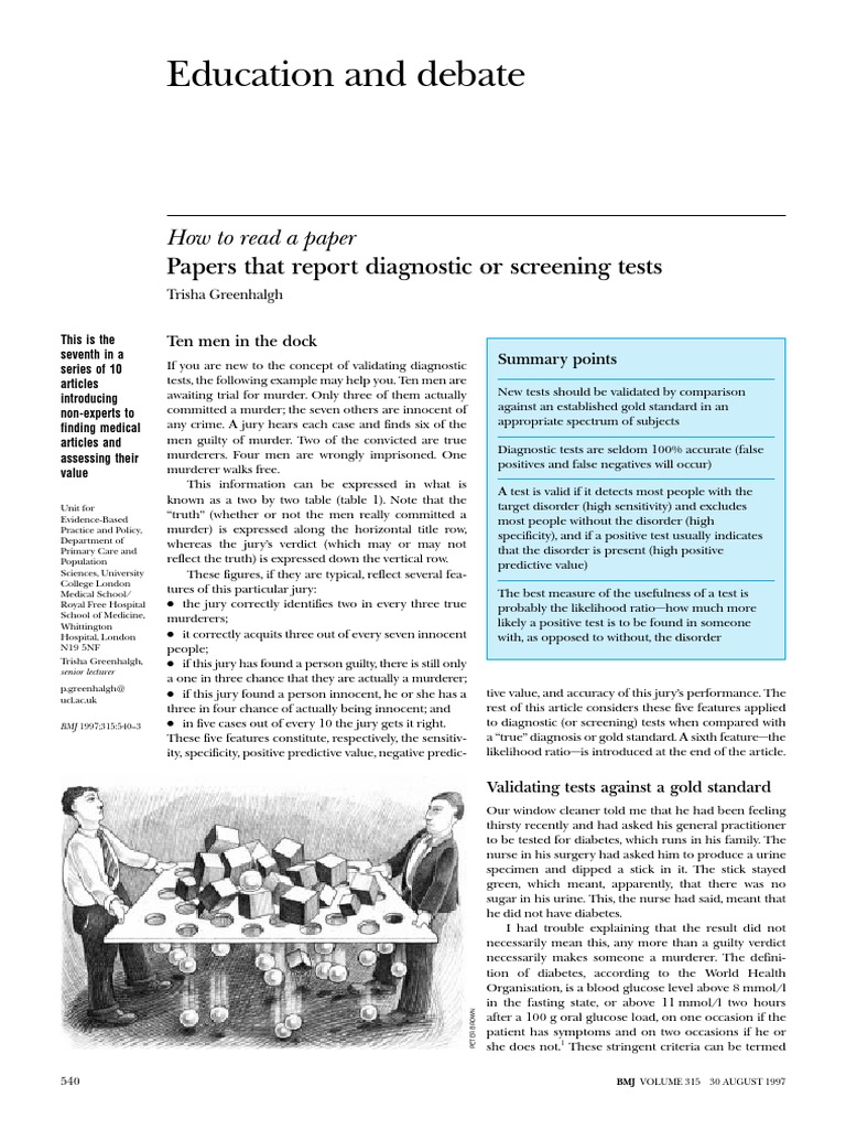 How To Read A Paper Papers That Report Diagnostic or Screening Tests ...