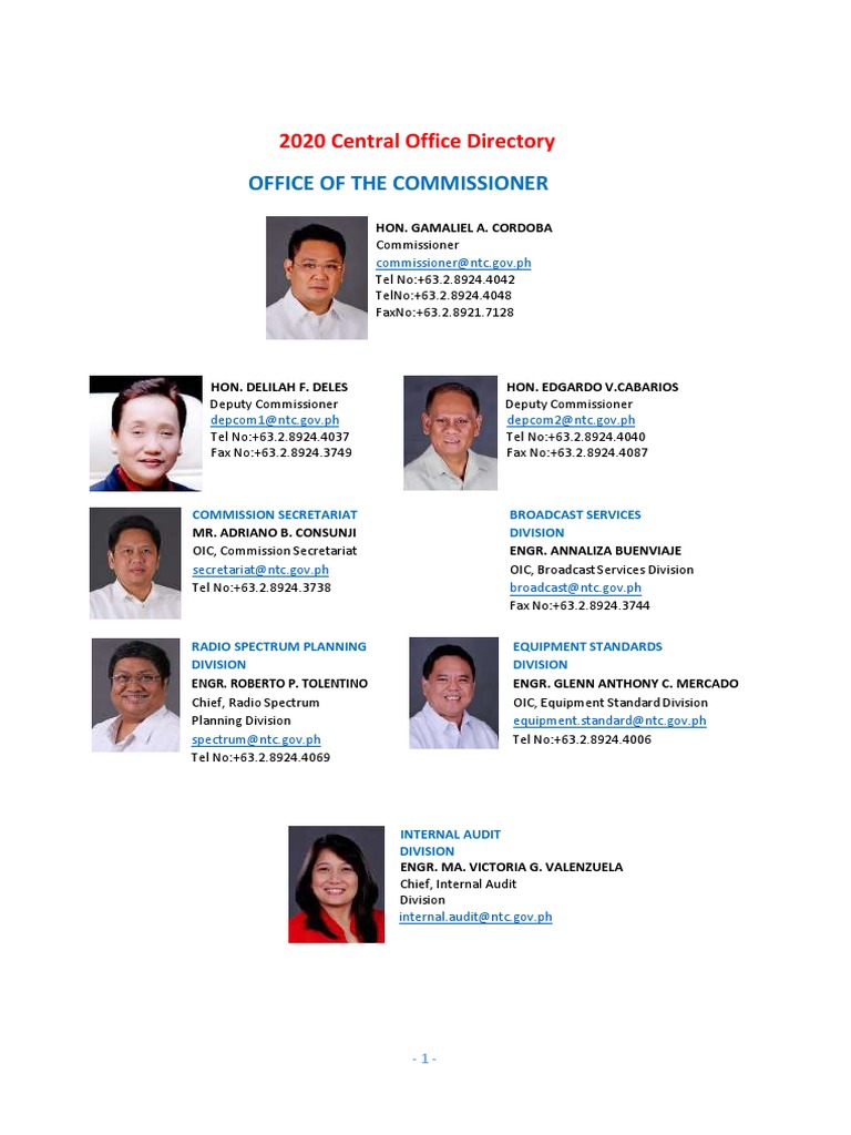 NTC Central Office Contact Directory | PDF | Fax | Information And ...