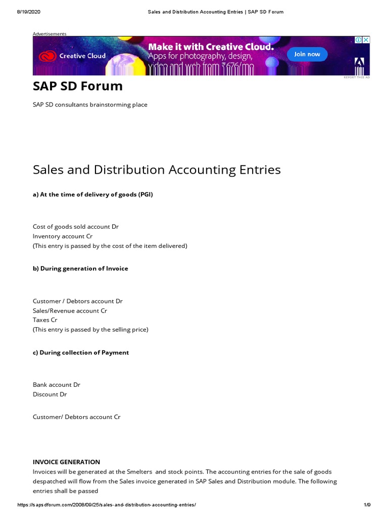 Accounting Entries - SAP SD Forum | PDF | Invoice | Debits And Credits