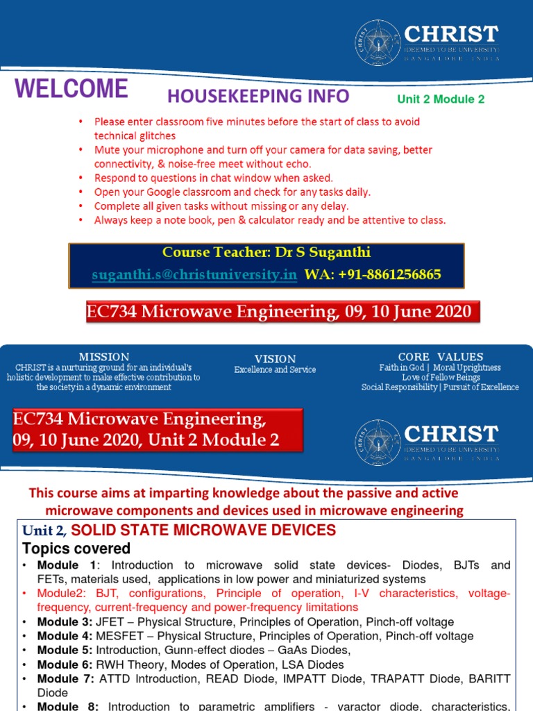 EC734 MWE PPT Unit 2 Module 2 | PDF | Bipolar Junction Transistor | P–N Junction