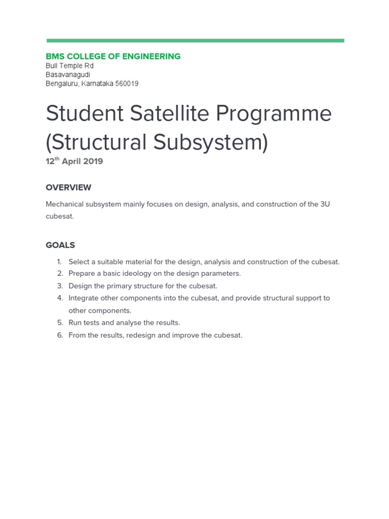 Student Satellite Programme (Structural Subsystem) : Bms College of ...