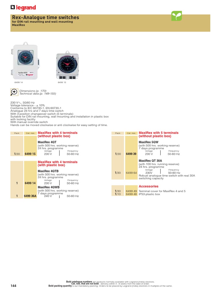 Rex-Analogue Time Switches: For Din Rail Mounting and Wall Mounting ...