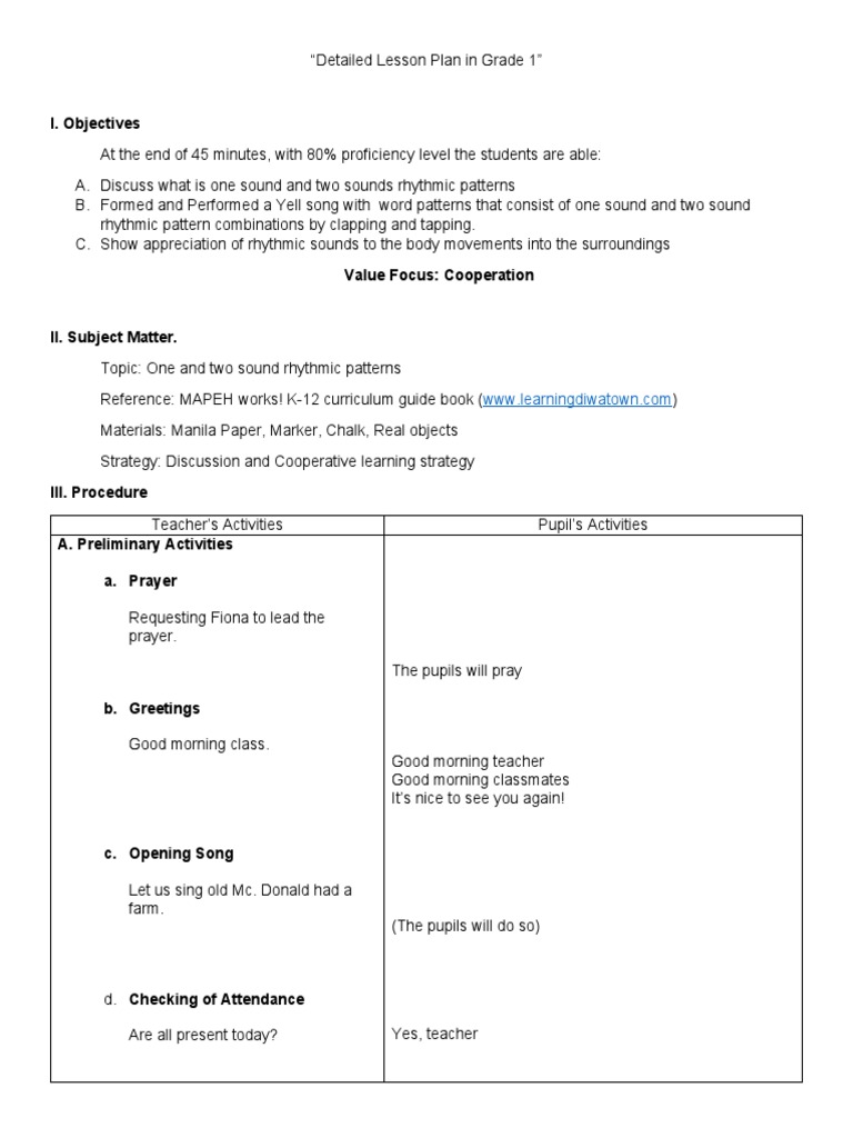 Jobiane - Detailed 4a's LP in Muisc 1 | PDF | Rhythm | Teachers