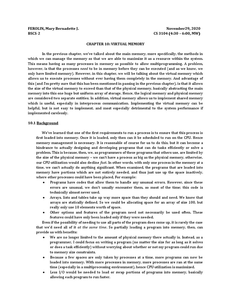 FEROLIN, Mary Bernadette J. November29, 2020 BSCS-2 CS 3104 (4:30 - 6:00, MW) Chapter 10 ...