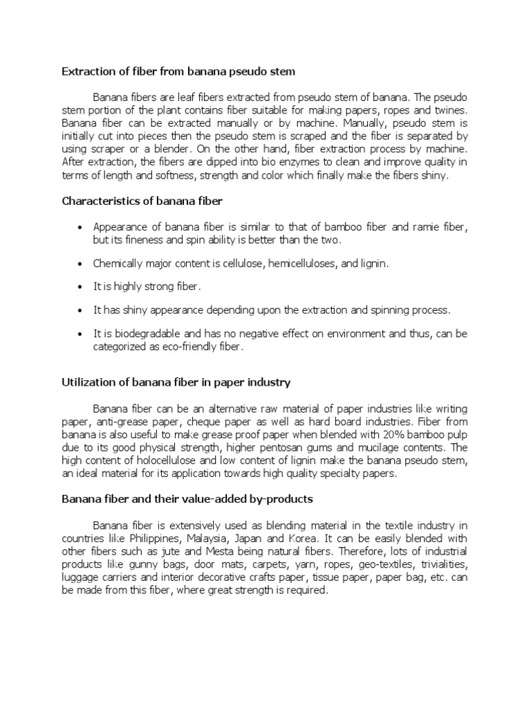 Extraction of Fiber From Banana Pseudo Stem | PDF