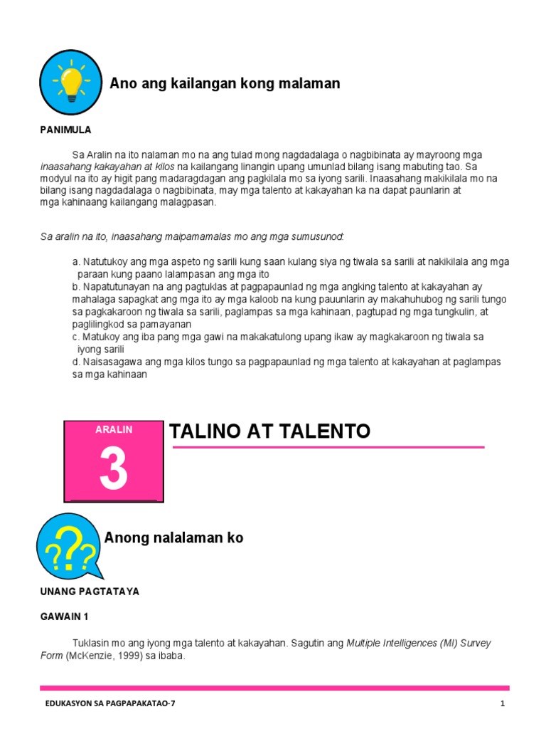 ESP 7 Module 1 Lesson 3 | PDF