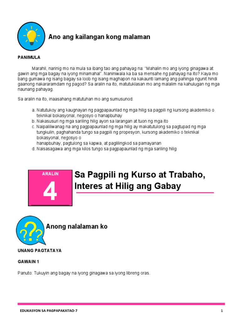 ESP 7 Module 1 Lesson 4 | PDF