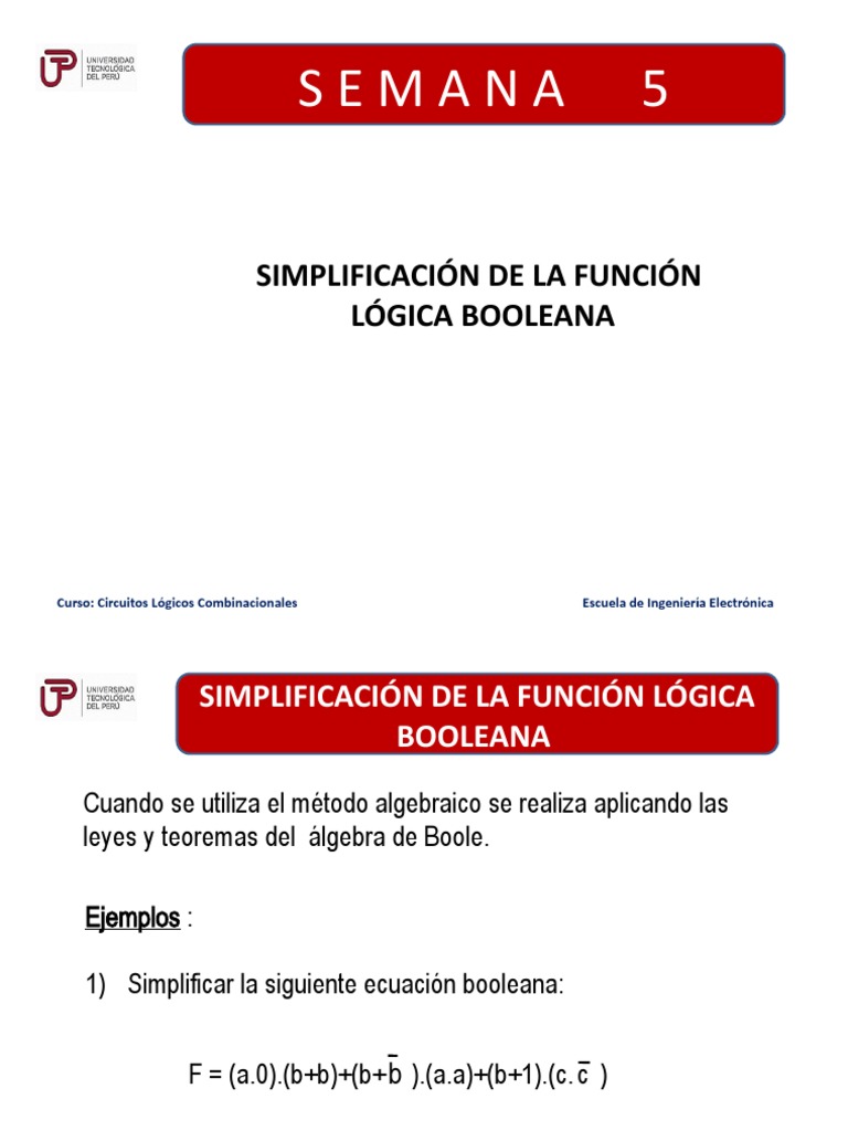 Simplificación de funciones lógicas booleanas mediante el uso de leyes algebraicas | PDF ...