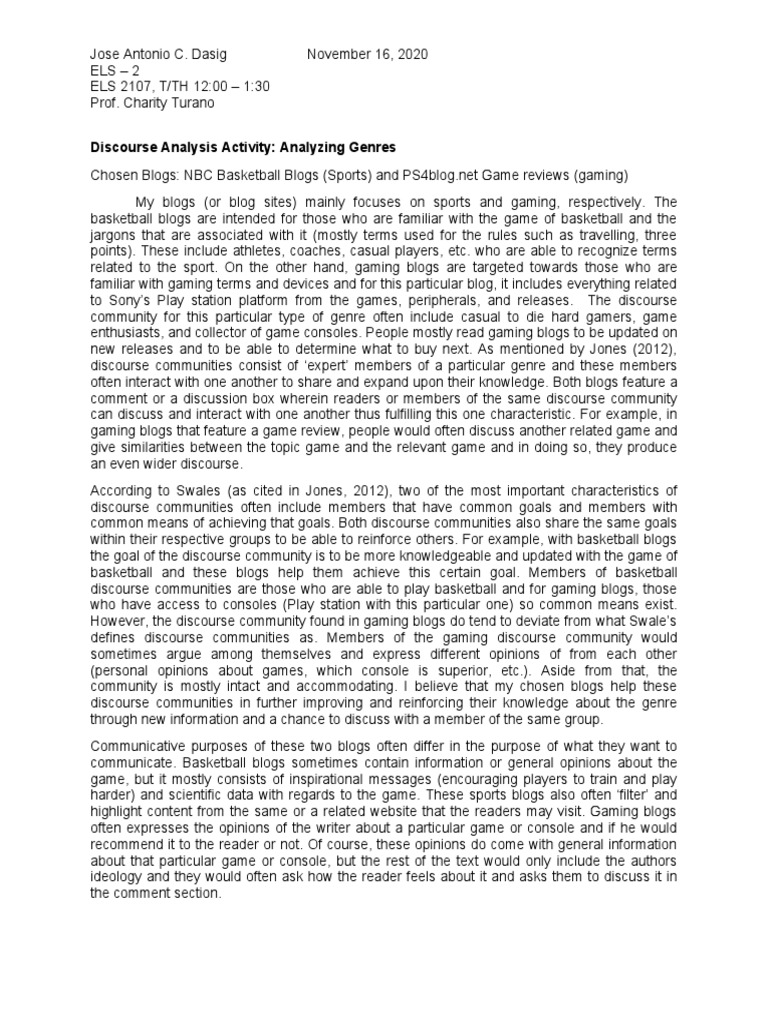 Analyzing Sports and Gaming Blog Genres | PDF | Blog | Discourse