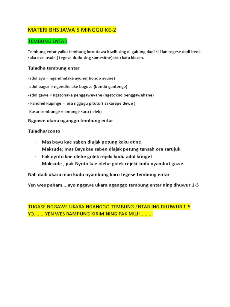 Materi Bhs Jawa 5 Minggu Ke-2 | PDF