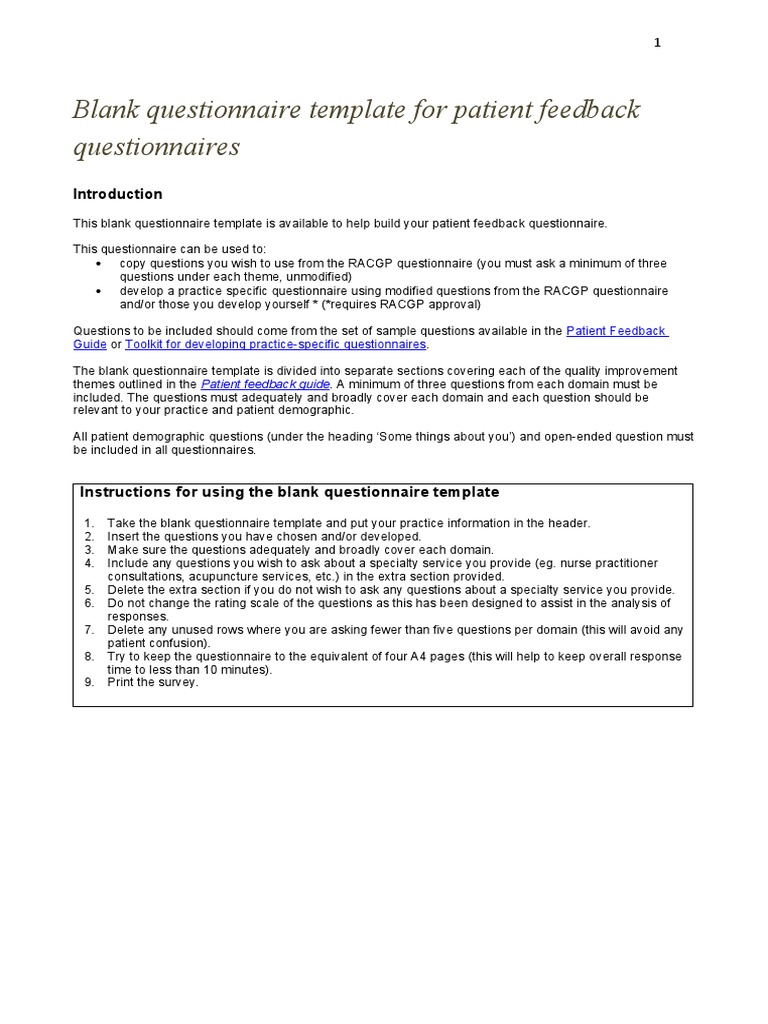 Patient Feedback Guide Patient Feedback Template | PDF | Questionnaire ...