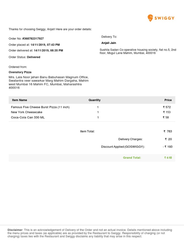 Swiggy-Order-Mumbai - 14 PDF | PDF | Payments | Economies