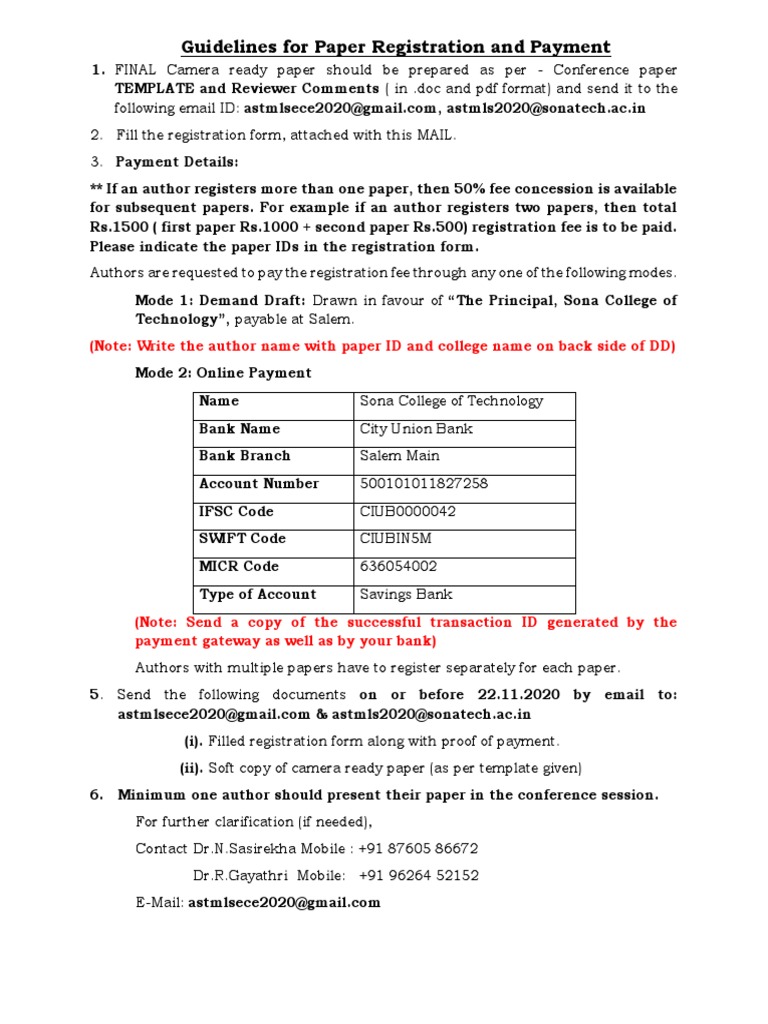 Guidelines For Paper Registration and Payment | PDF