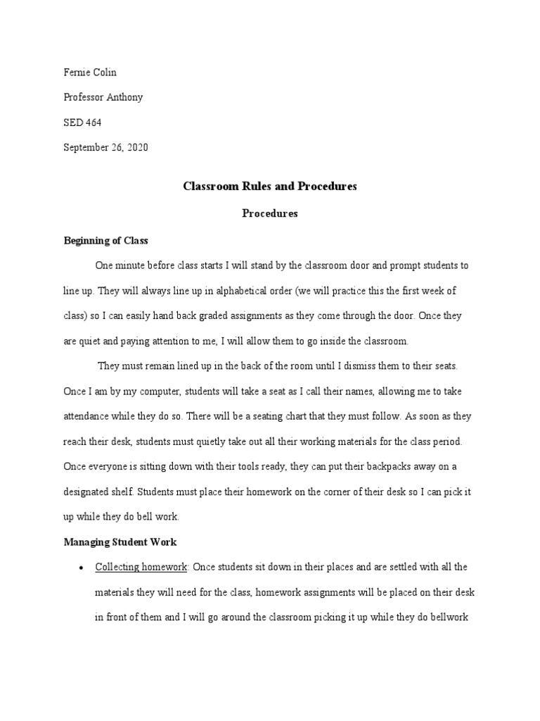 Classroom Rules and Procedures | PDF | Classroom | Homework