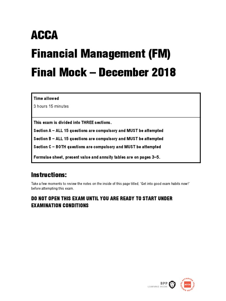 ACCA FM Final Mock Exam December 2018 | PDF | Bonds (Finance) | Futures ...