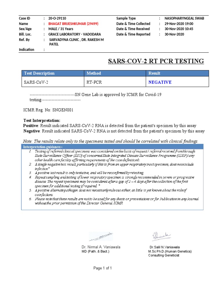 COVID-19 RT-PCR Test Result | PDF