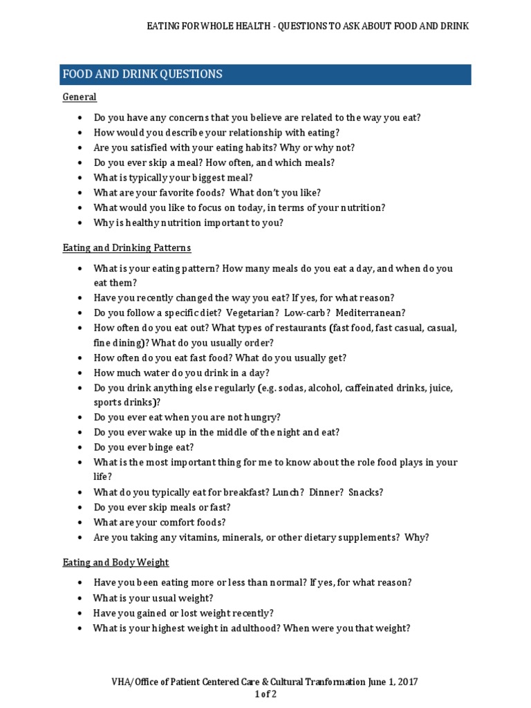 Questions To Ask About Food and Drink | PDF | Meal | Weight Loss