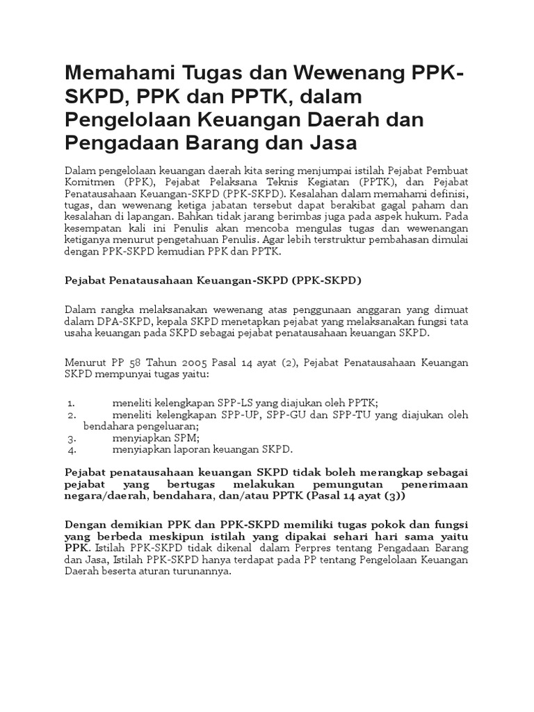 Tugas Dan Fungsi Pokok PPK | PDF