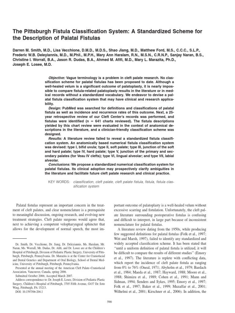 The Pittsburgh Fistula Classification System: A Standardized Scheme For ...