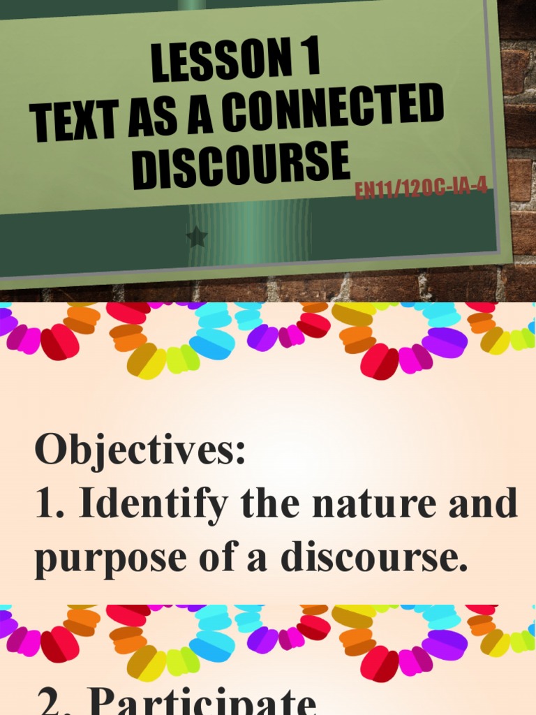 Lesson 1 Text As A Connected Discourse: EN11/12OC-IA-4 | PDF | Discourse | Concept
